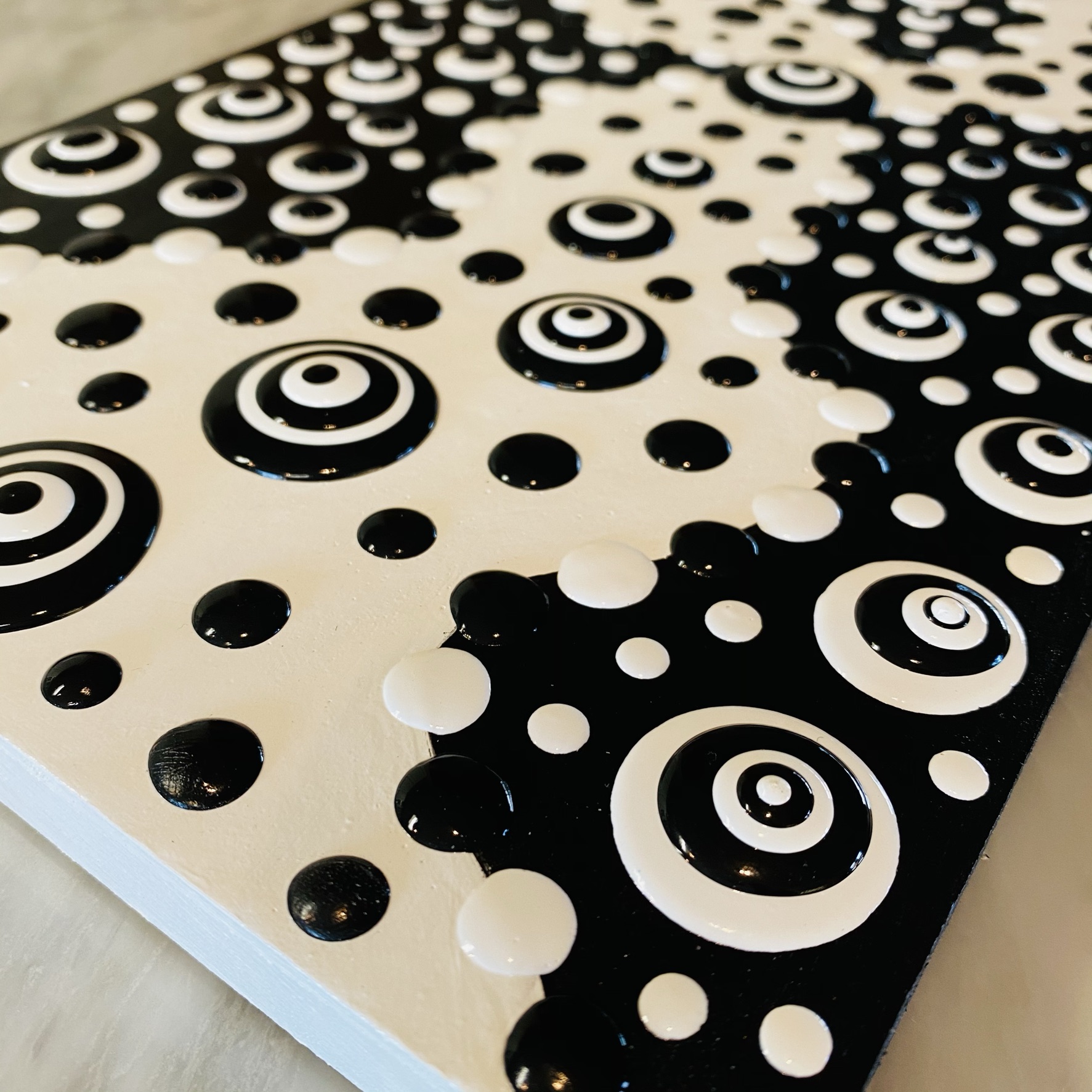 Blob Art; Trypophobia Black & White on Wood Canvas - Furst Art Studio